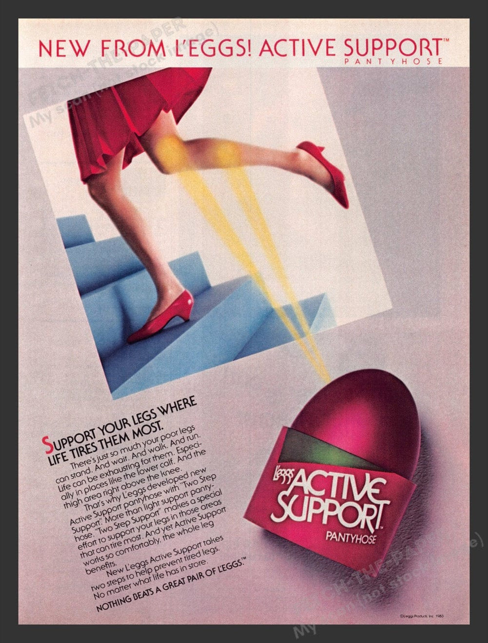 L'eggs Active Support Pantyhose Running Up Stairs 1980s Print Advertis — Fetch-the-Paper