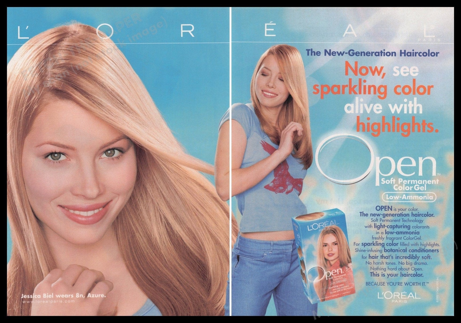 L'Oreal 2002 Jessica Biel Blonde Hair Print Ad (2 Pages) — Fetch-the-Paper
