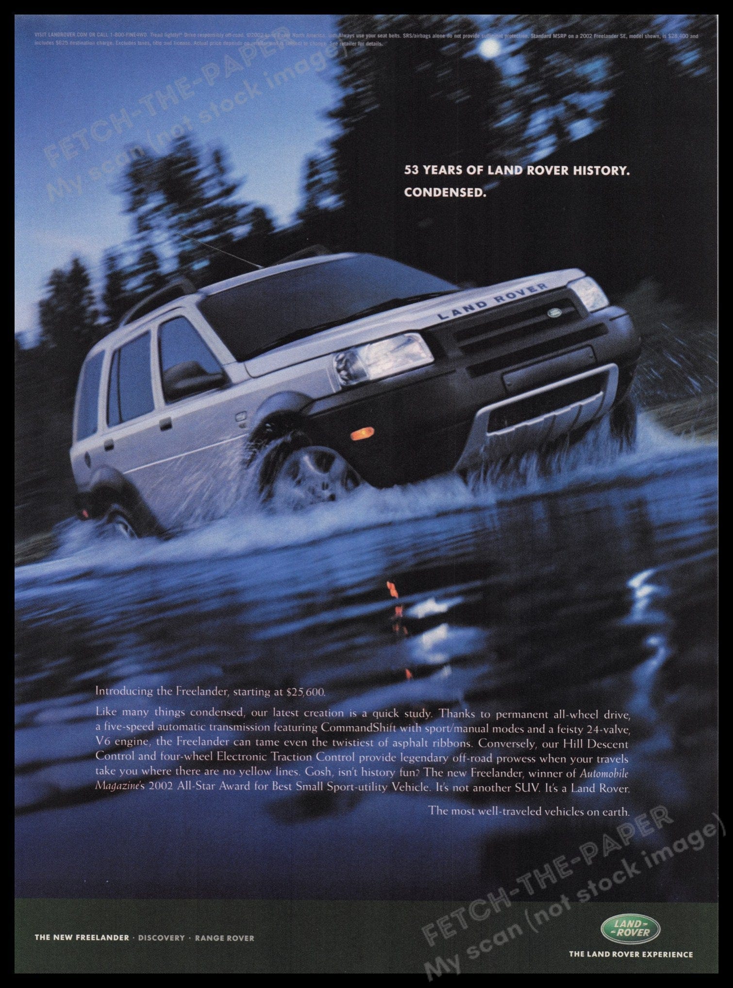 Land Rover Freelander 2000s Print Advertisement Ad 2002 SUV River ...