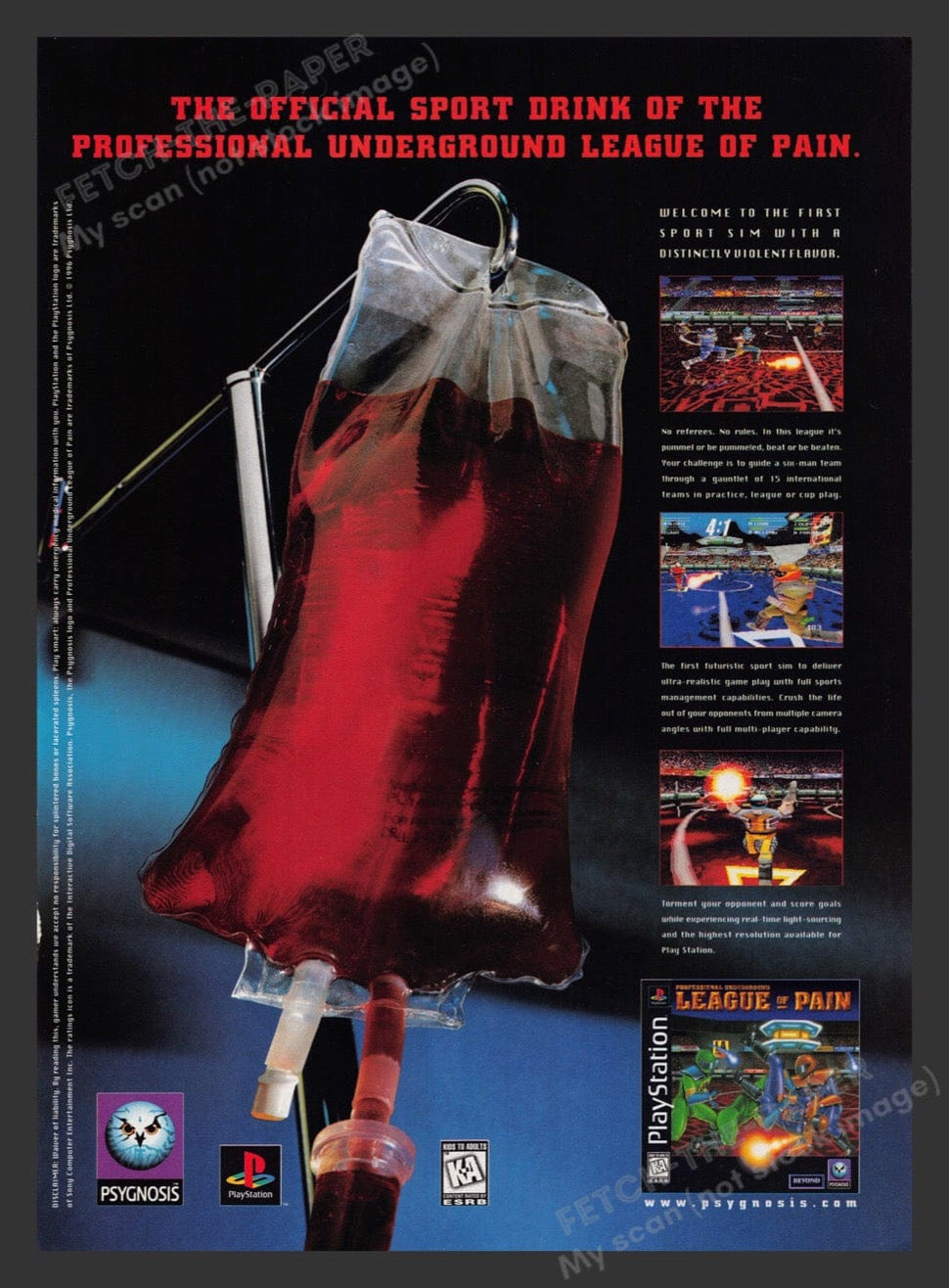 League of Pain: Professional Underground 1990s Video Game Print Ad 199 — Fetch-the-Paper