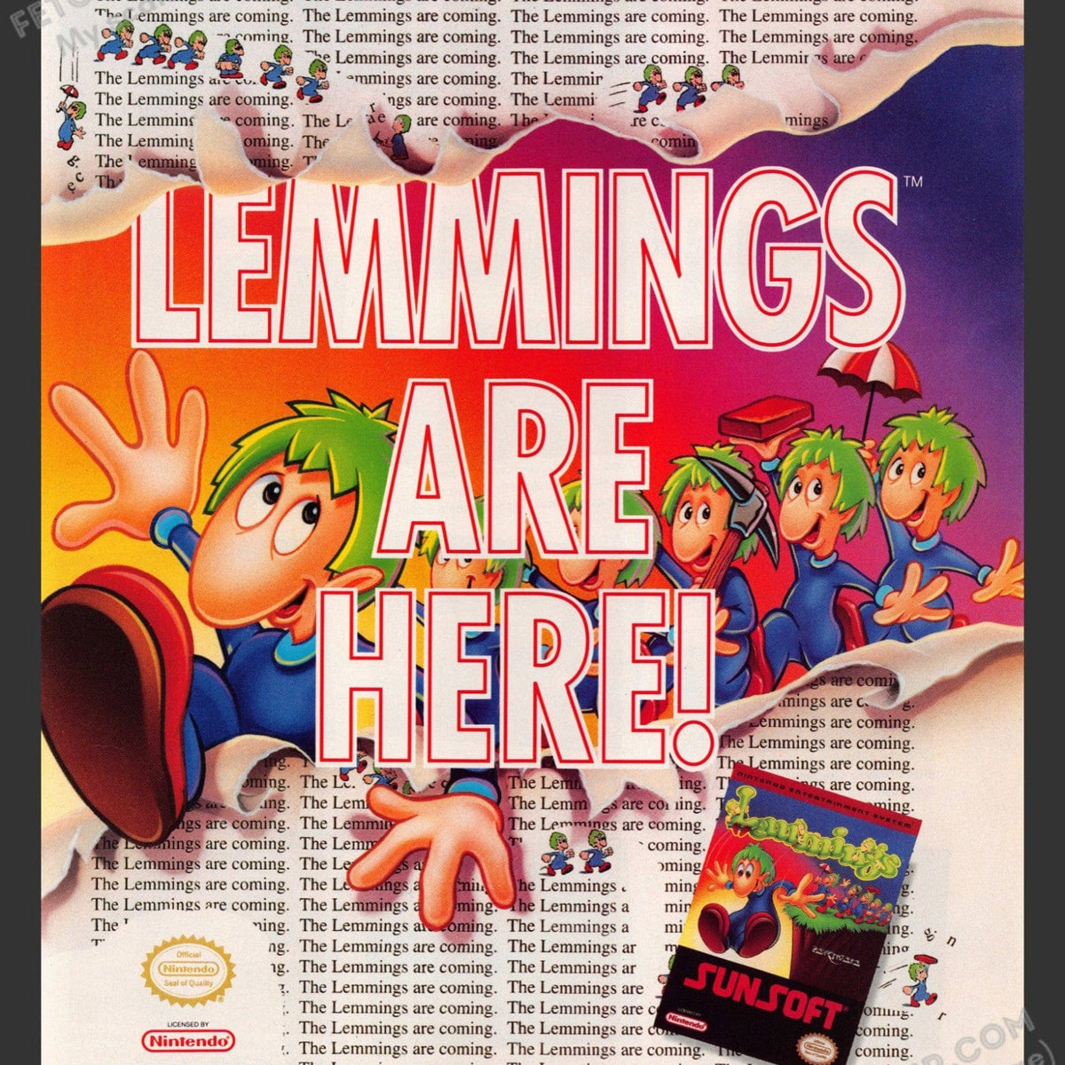 Lemmings Video Game 1990s Print Advertisement 1992 — Fetch-the-Paper