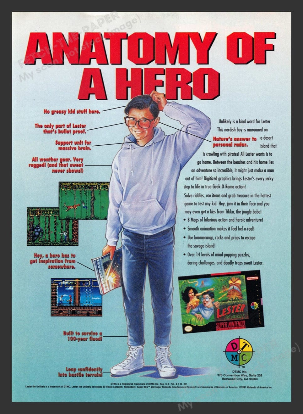 Lester the Unlikely 1990s Video Game Print Advertisement 1994 — Fetch-the-Paper