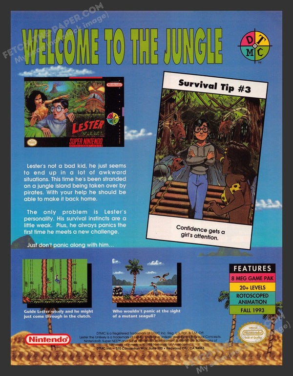 Lester the Unlikely Survival Tip #3 Video Game 1990s Print Advertiseme ...