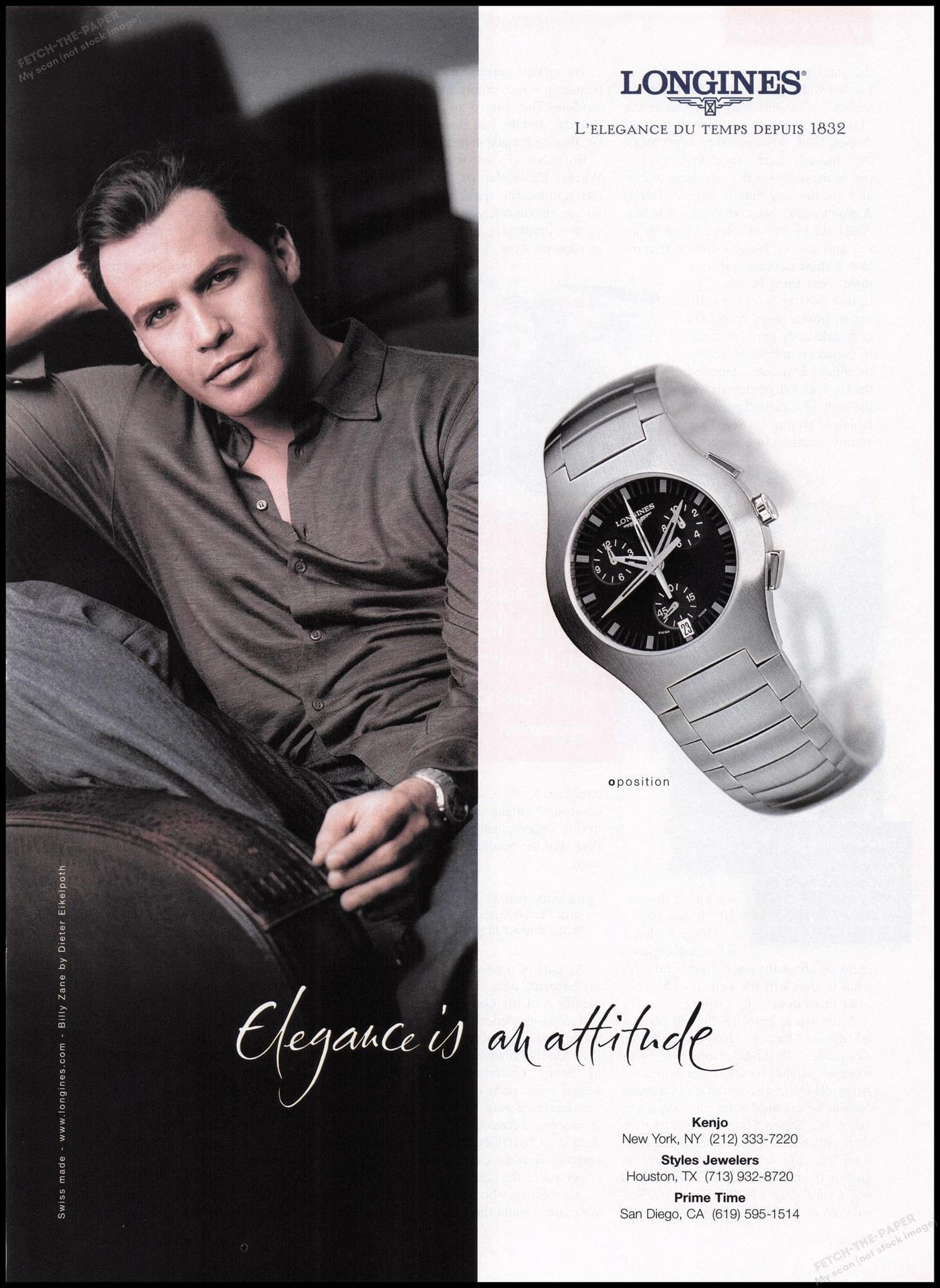 Longines Watches Billy Zane 2000s Print Advertisement Ad 2002 An Attit ...