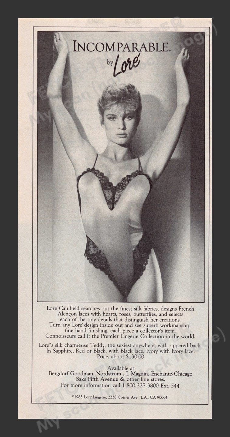 Lore 1980s Print Advertisement 1983 Lingerie Incomparable Caulfield — Fetch-the-Paper