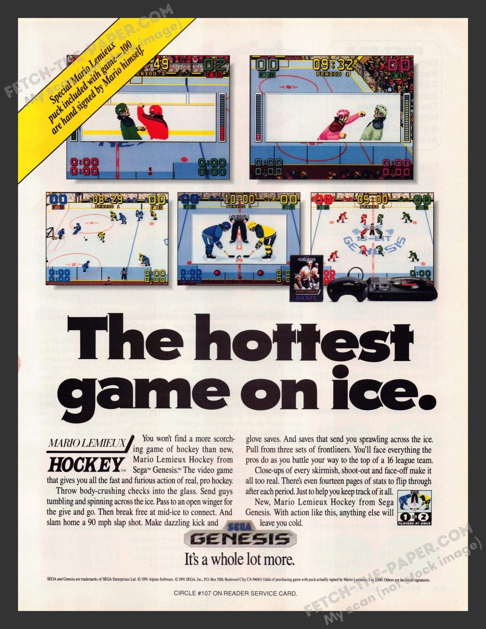 Mario Lemieux Video Game 1990s Print Advertisement 1991 — Fetch-the-Paper