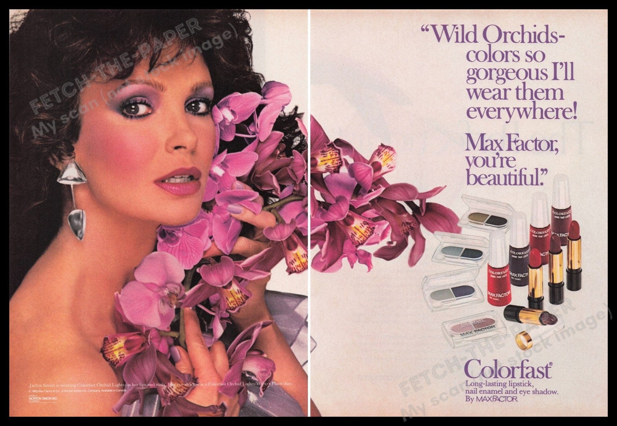 Max Factor Cosmetics 1980s Print Advertisement (2 pages) 1983 Jaclyn S — Fetch-the-Paper