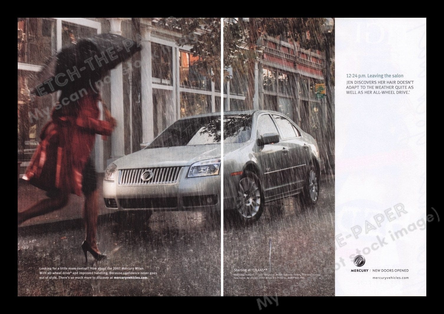 2007 Mercury Milan Print Ad - All-Wheel Drive, Rainy Urban Scene ...