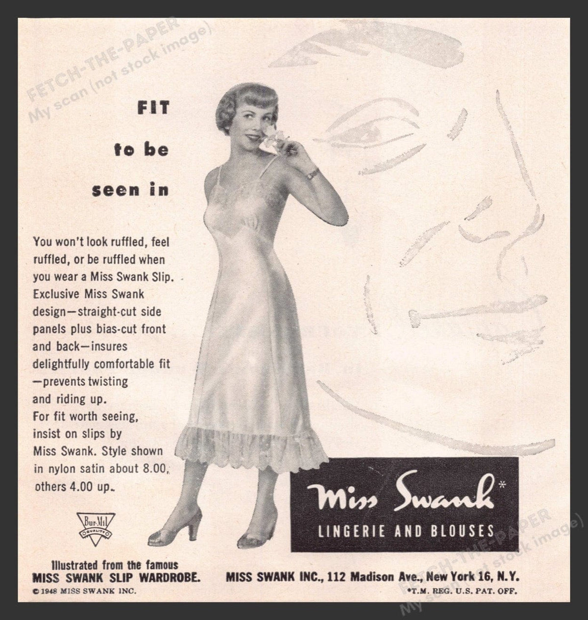 Miss Swank Lingerie Slip 1940s Print Advertisement Ad 1948 — Fetch-the ...