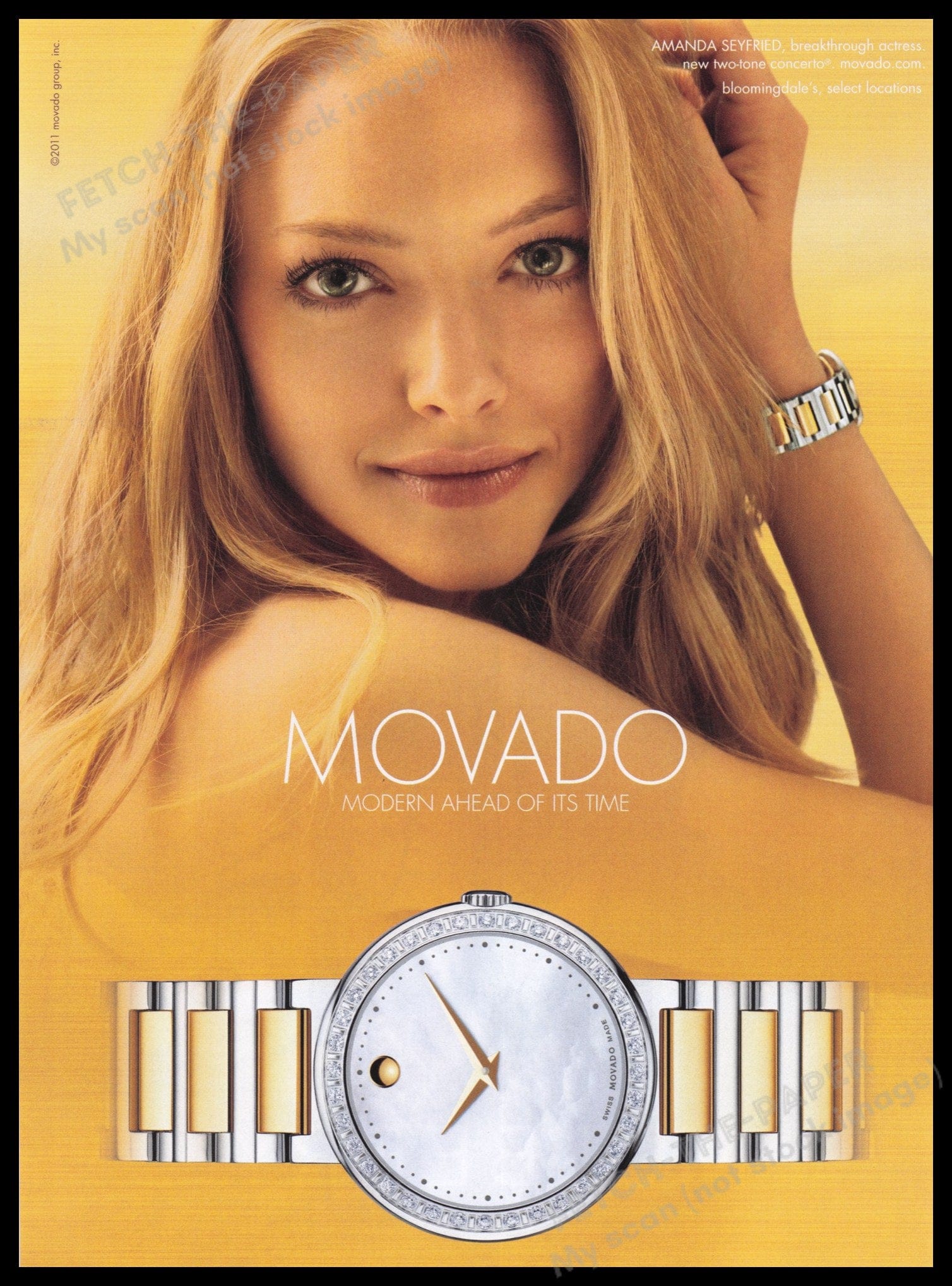 Movado Watch Amanda Seyfried 2000s Print Advertisement Ad 2011 Actress ...