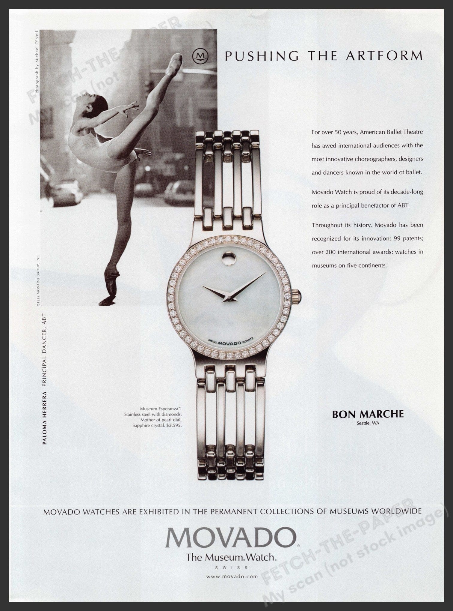 Movado Watch Paloma Herrera Ballerina 1990s Print Advertisement Ad 199 — Fetch-the-Paper