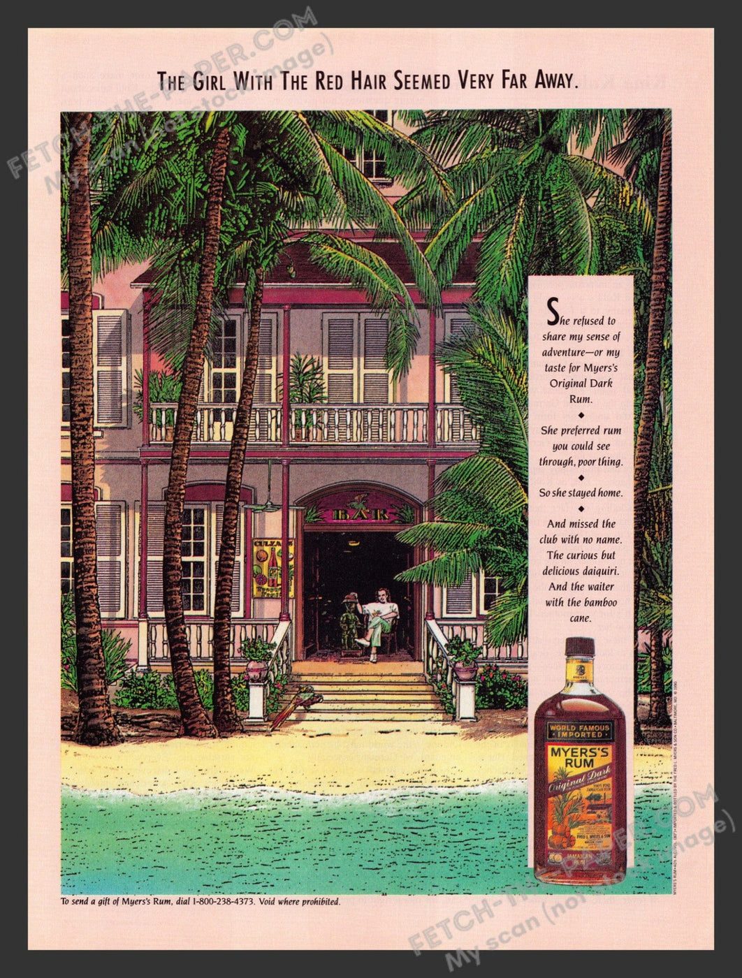 Myer's Jamaican Rum Illustration Tropical 1990s Print Ad — Fetch-the-Paper