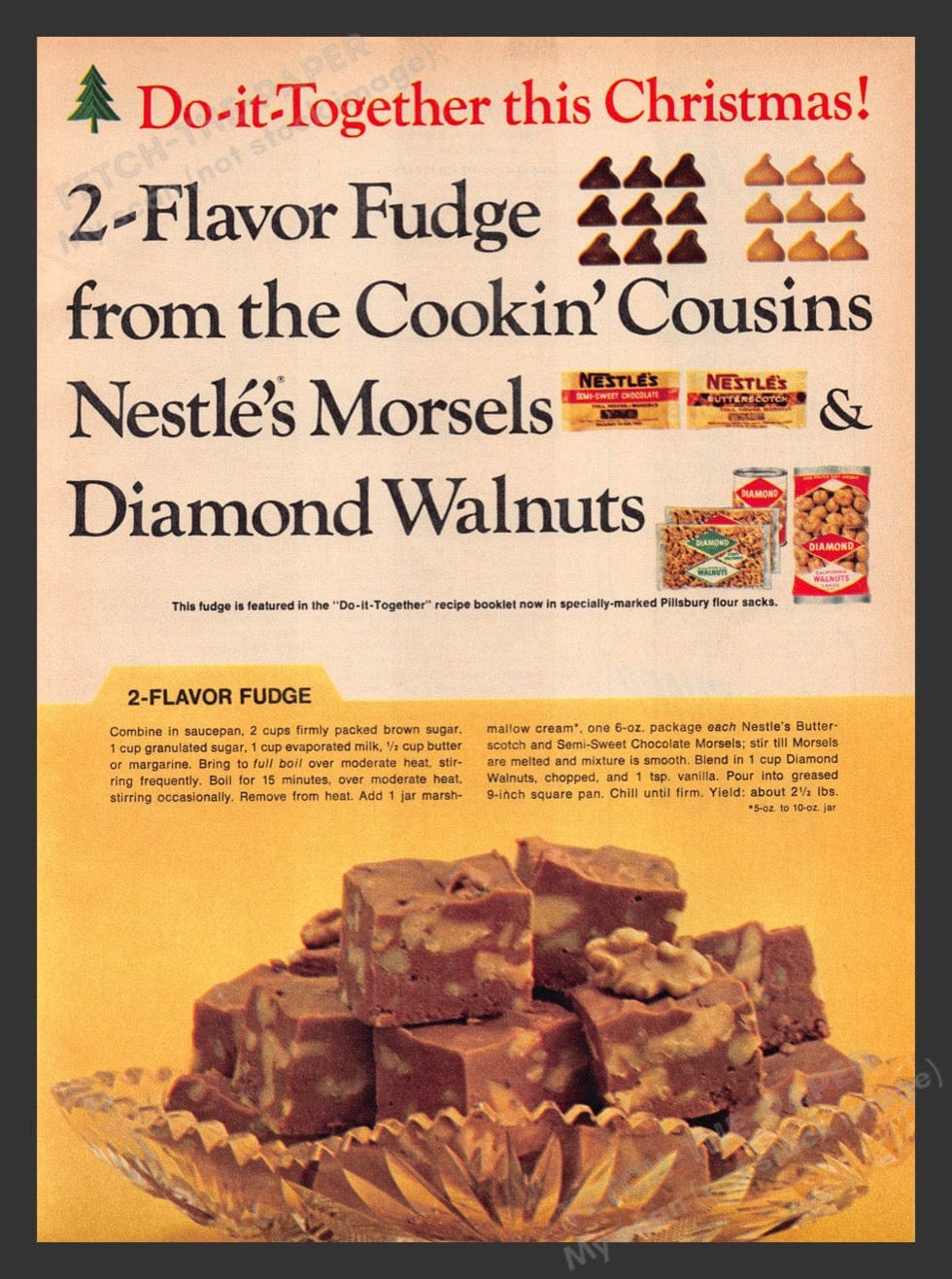 Nestle & Diamond 1960s Print Advertisement Ad 1964 "2-Flavor Fudge" Re ...