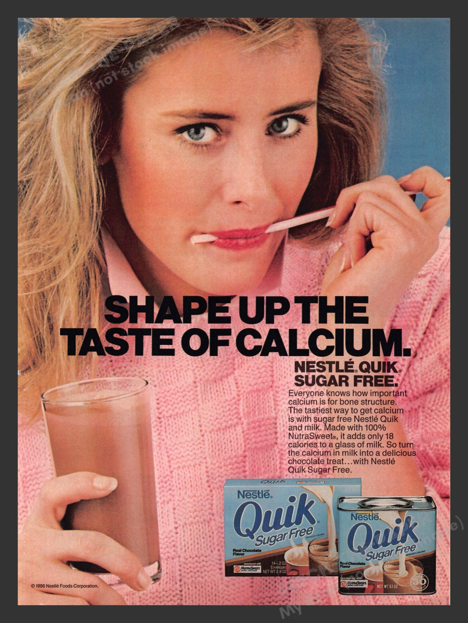 1986 Nestle Quick Sugar Free Chocolate Licking Straw Ad — Fetch-the-Paper
