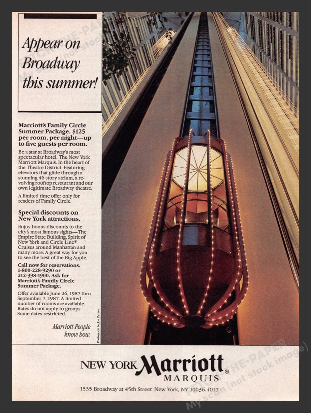 New York Marriott Marquis Outside Elevator 1980s Print Advertisement A ...