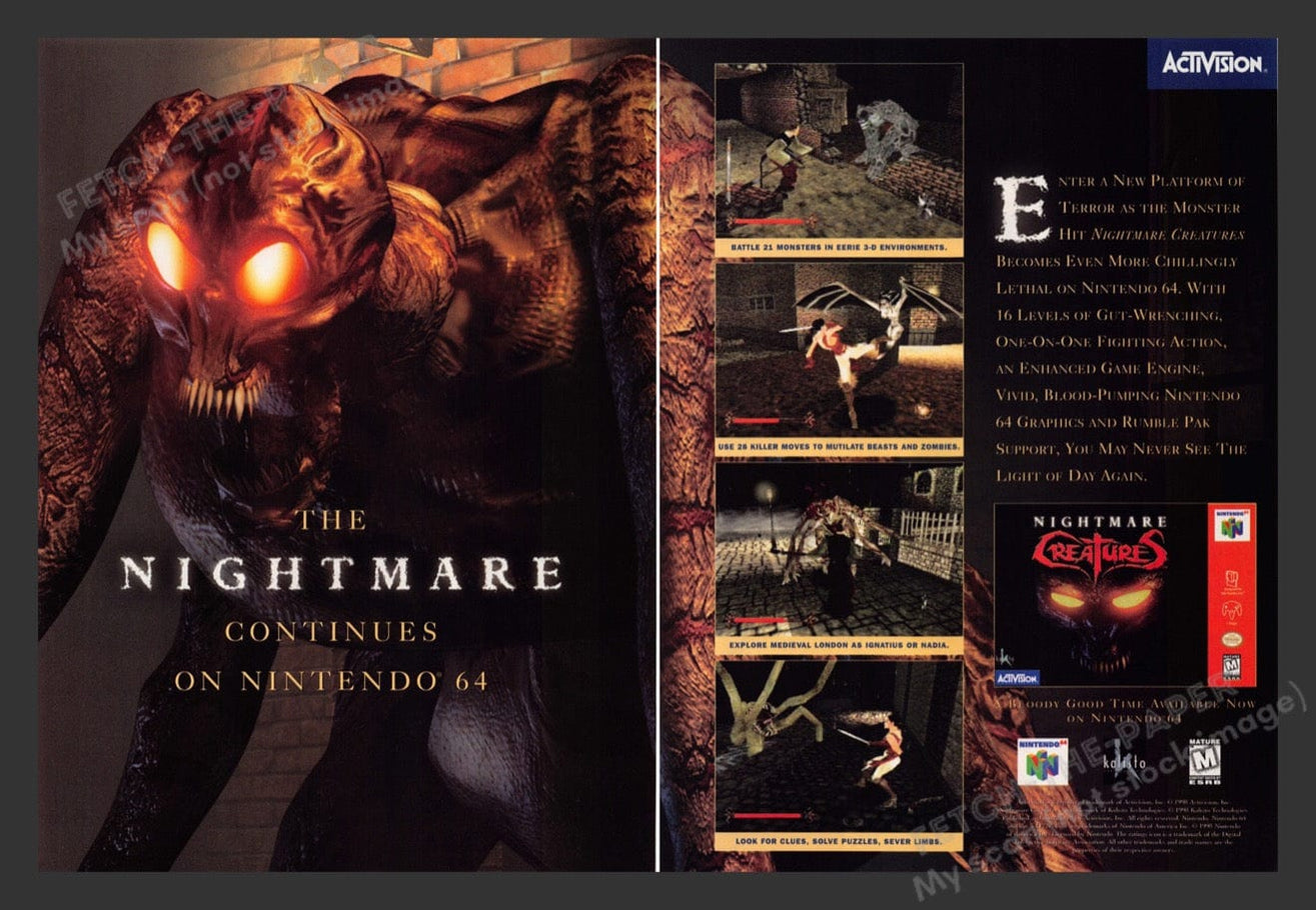 Nightmare Creatures 1990s Video Game Print Advertisement (2 Pages) 199 — Fetch-the-Paper