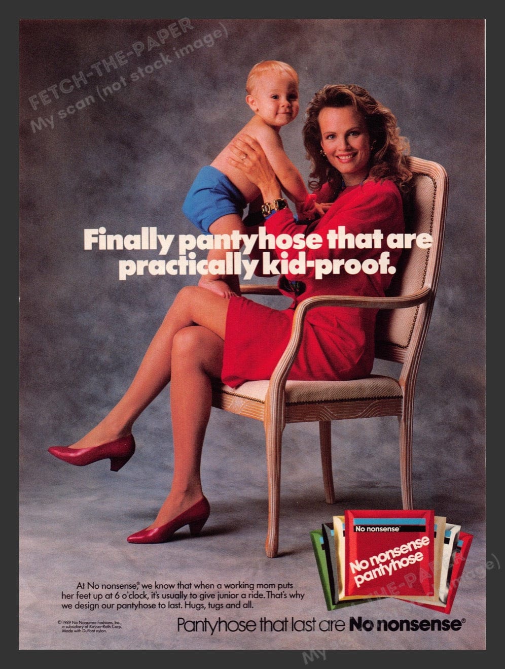 No Nonsense Pantyhose 1989 Working Mom & Baby Print Ad — Fetch-the-Paper