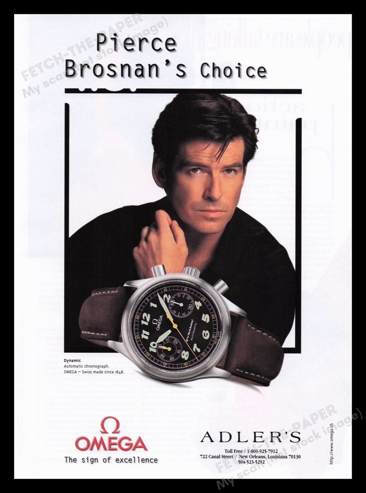 Omega 1990s Print Ad 1998 Pierce Brosnan Watch 8"x11" Vintage — Fetch ...
