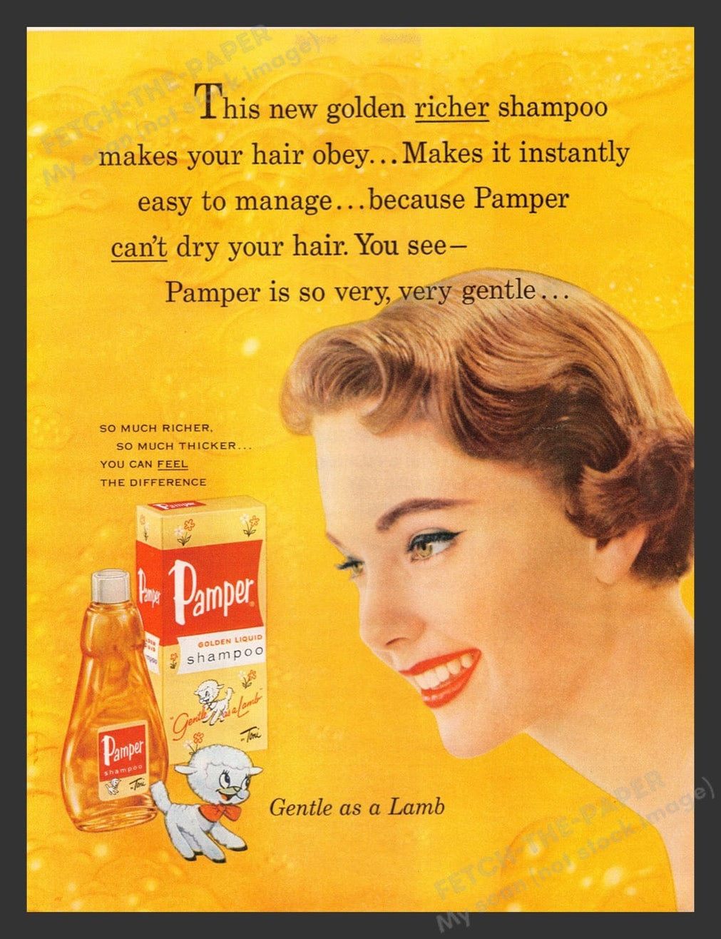 Pamper Golden Liquid Shampoo Lamb Color 1950s Print Advertisement Ad 1 ...