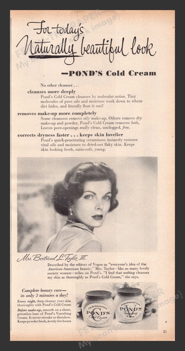 Pond's Cold Cream Mrs. Bertrand L. Taylor III 1950s Print Advertisemen ...