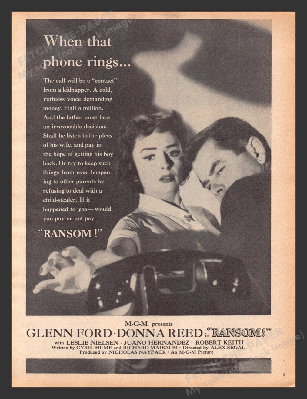 Vintage 1956 Ransom Movie Ad - Glenn Ford, Donna Reed — Fetch-the-Paper