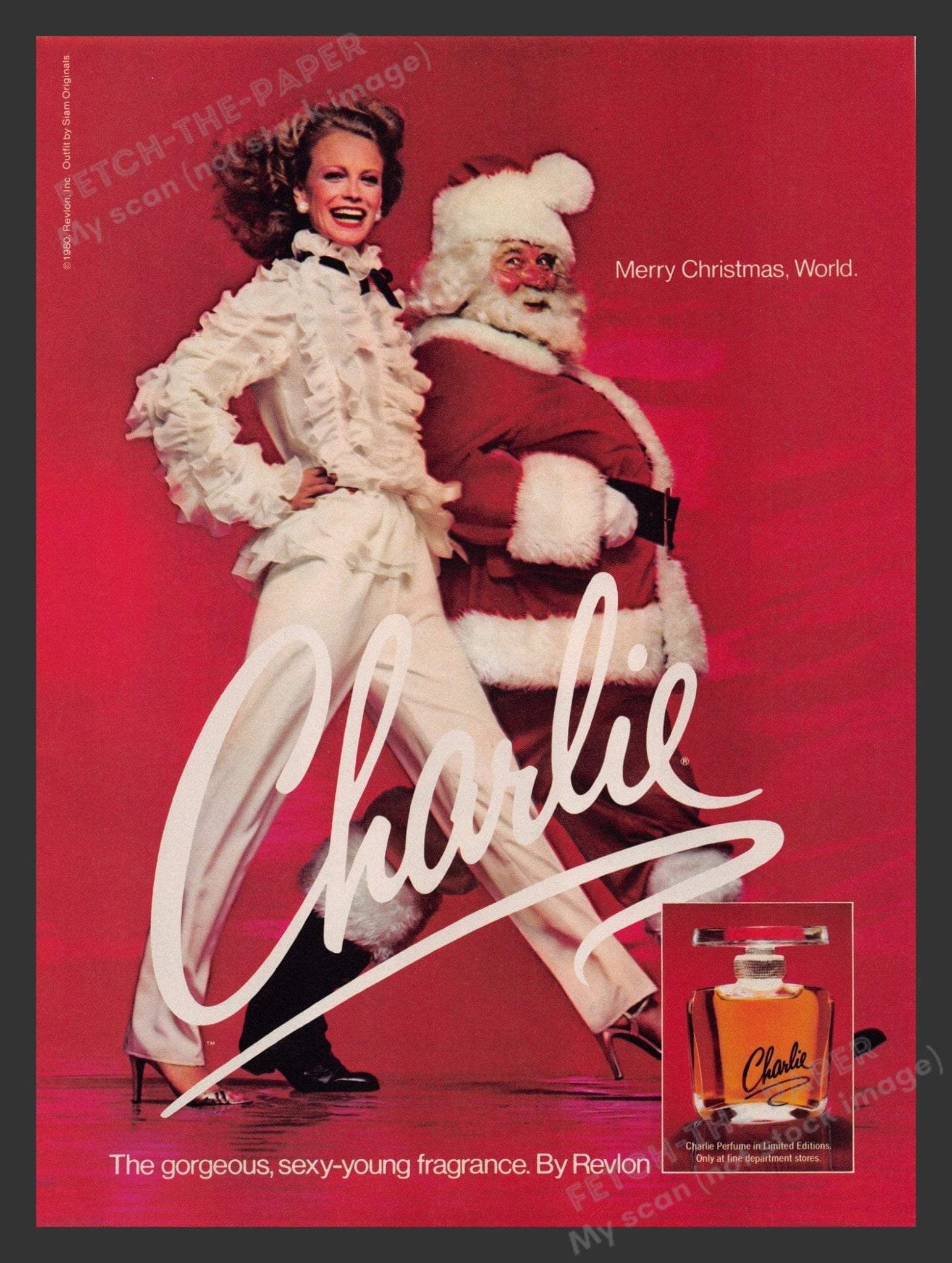 Revlon Charlie Fragrance Santa Tall Legs Model 1980s Print Advertiseme — Fetch-the-Paper