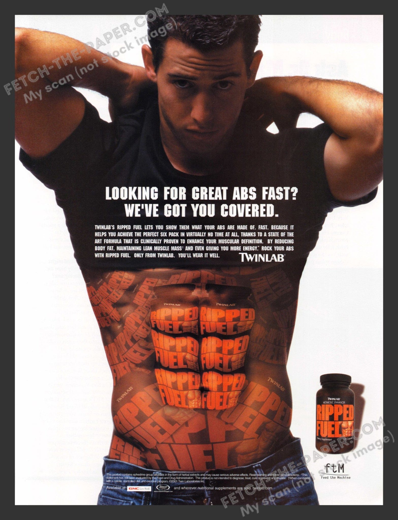 Ripped Fuel Workout Supplement TwinLab 2000s Print Ad — Fetch-the-Paper