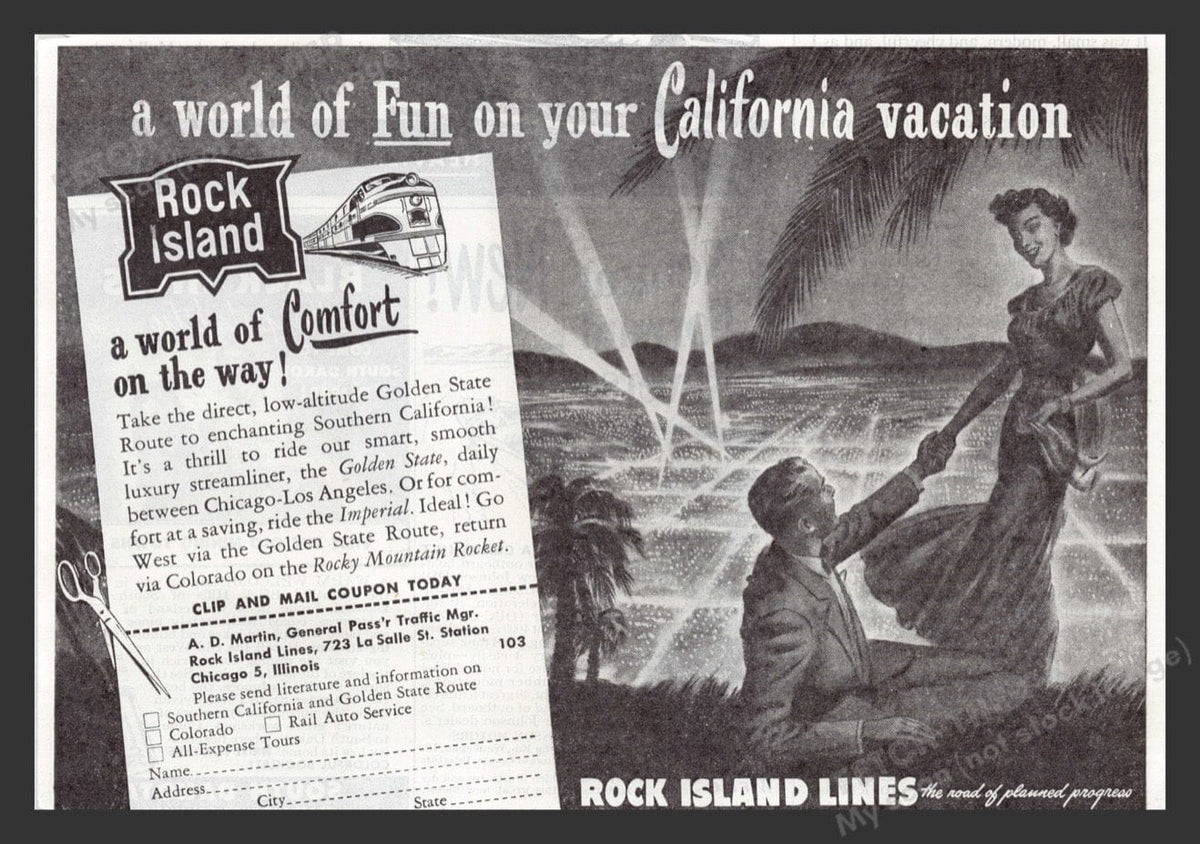 Rock Island Lines Golden State Train Route 1940s Print Advertisement A ...