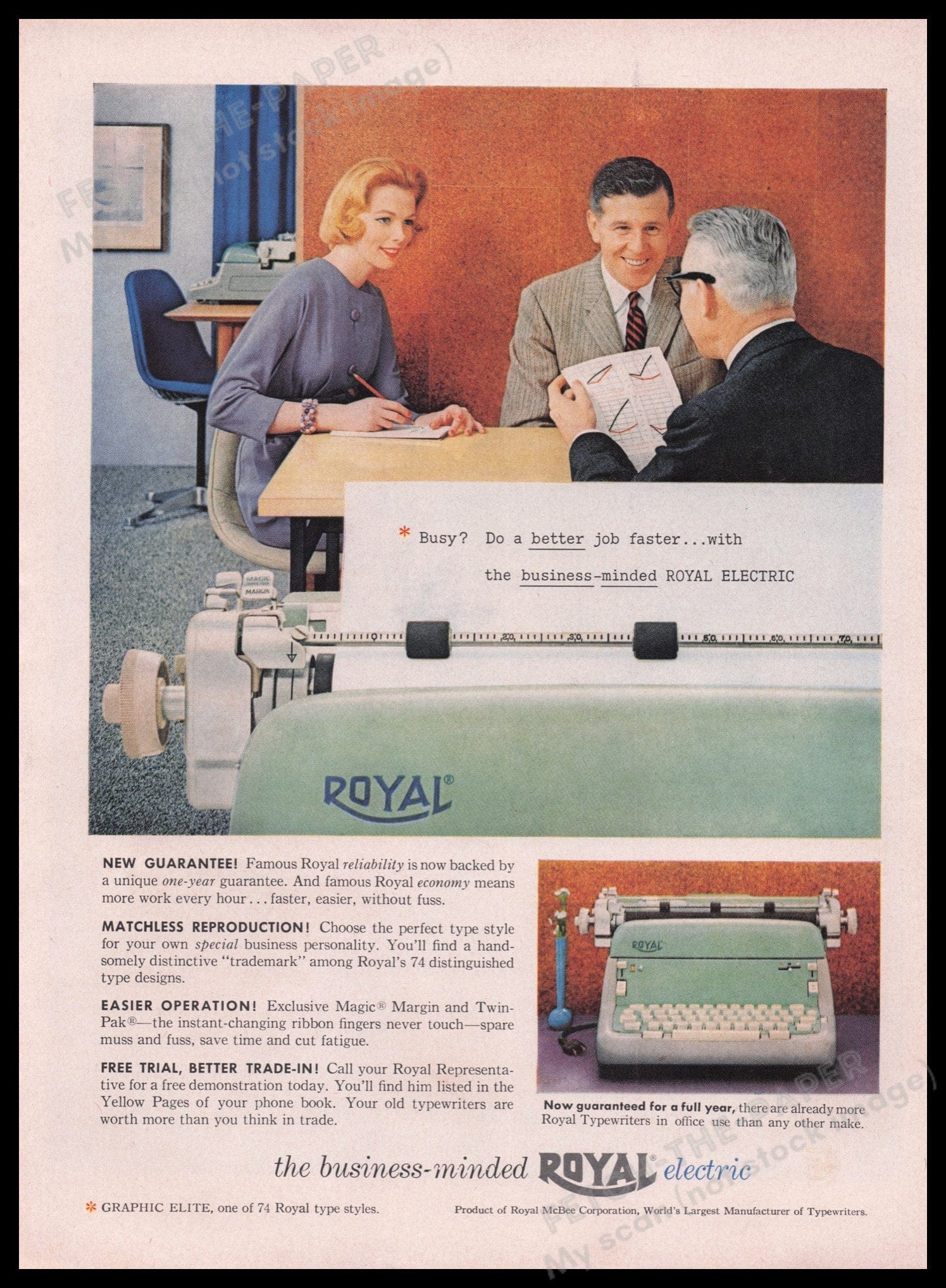 Royal Electric Typewriters 1959 Vintage Print Ad — Fetch-the-Paper