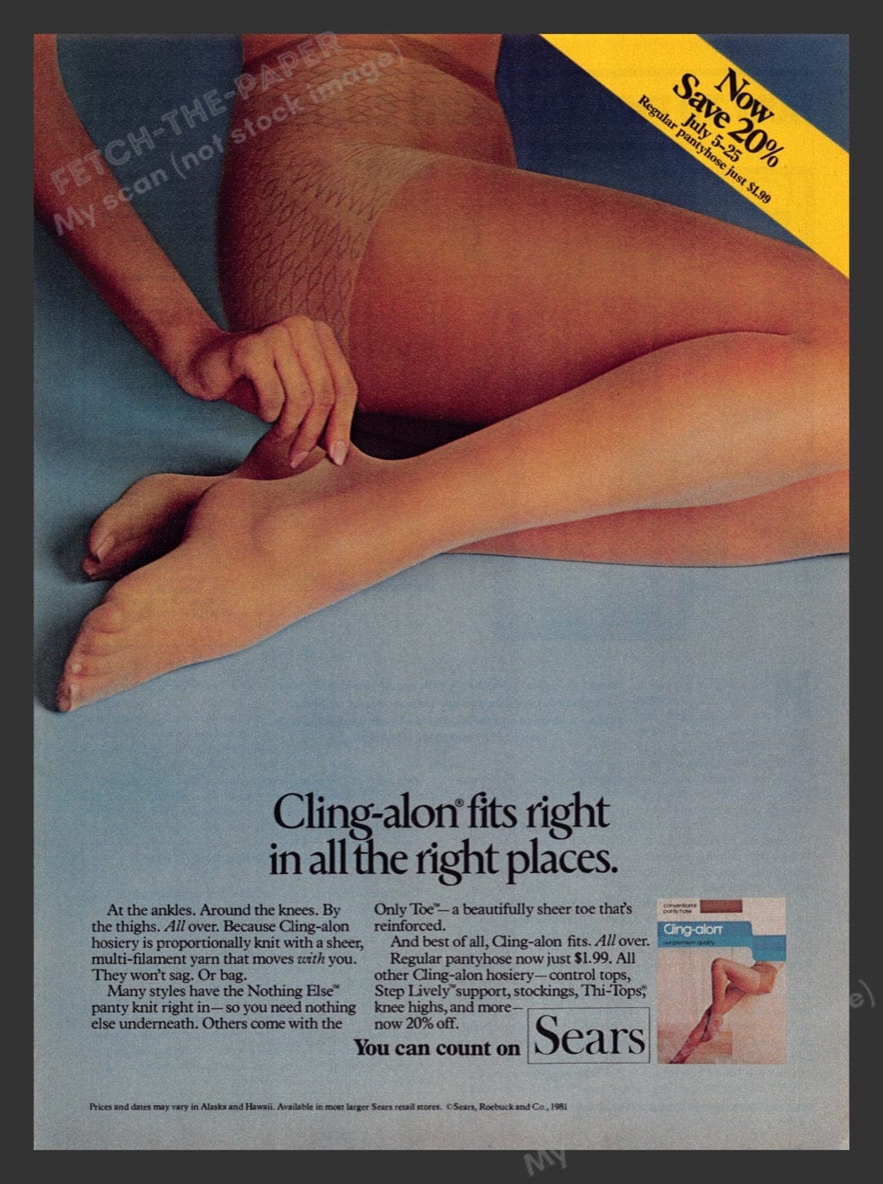 Vintage 1981 Sears Cling-alon Hosiery Pantyhose Ad — Fetch-the-Paper