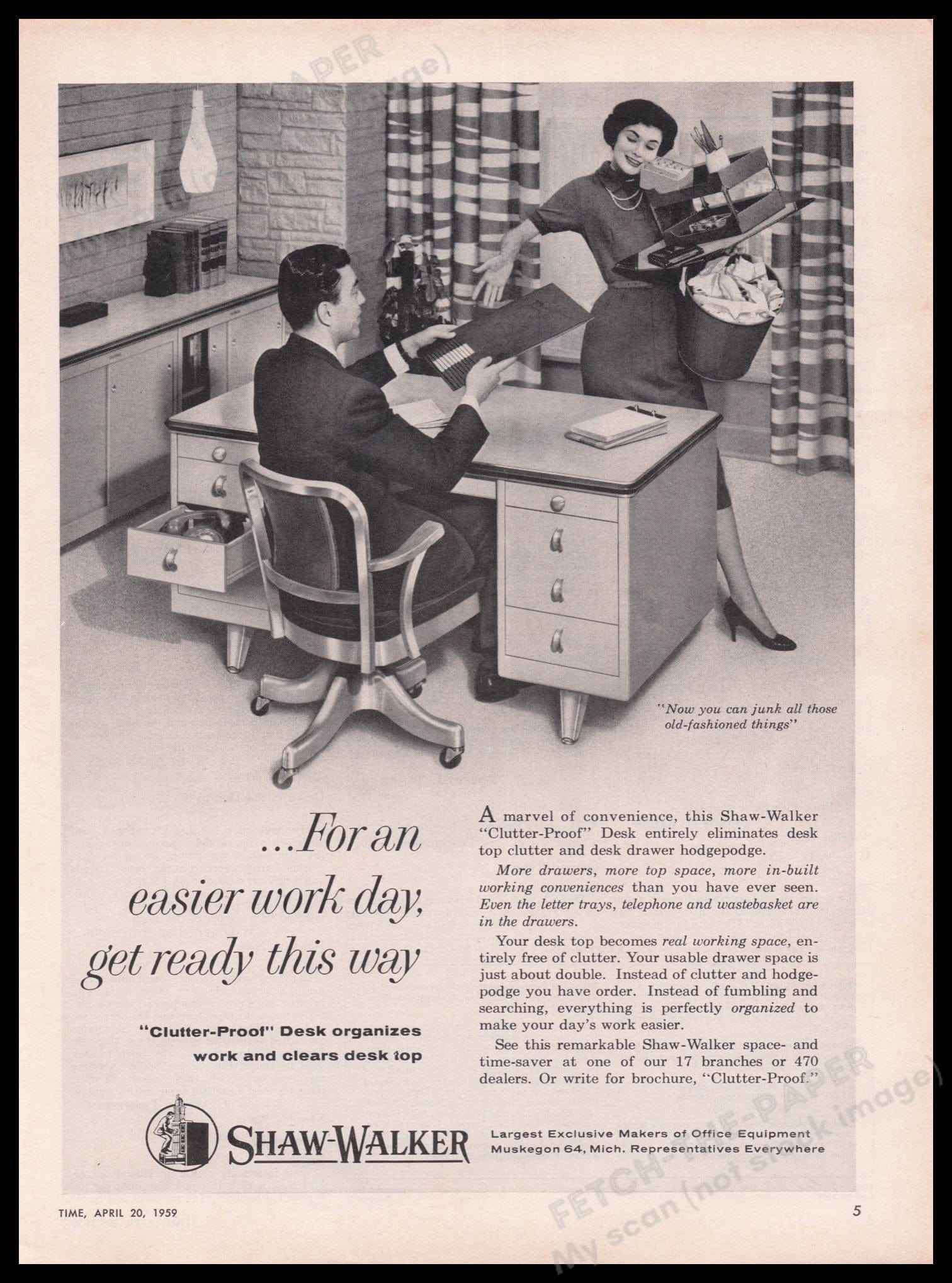 Shaw-Walker Office Furniture Desk 1950s Print Advertisement Ad 1959 ...