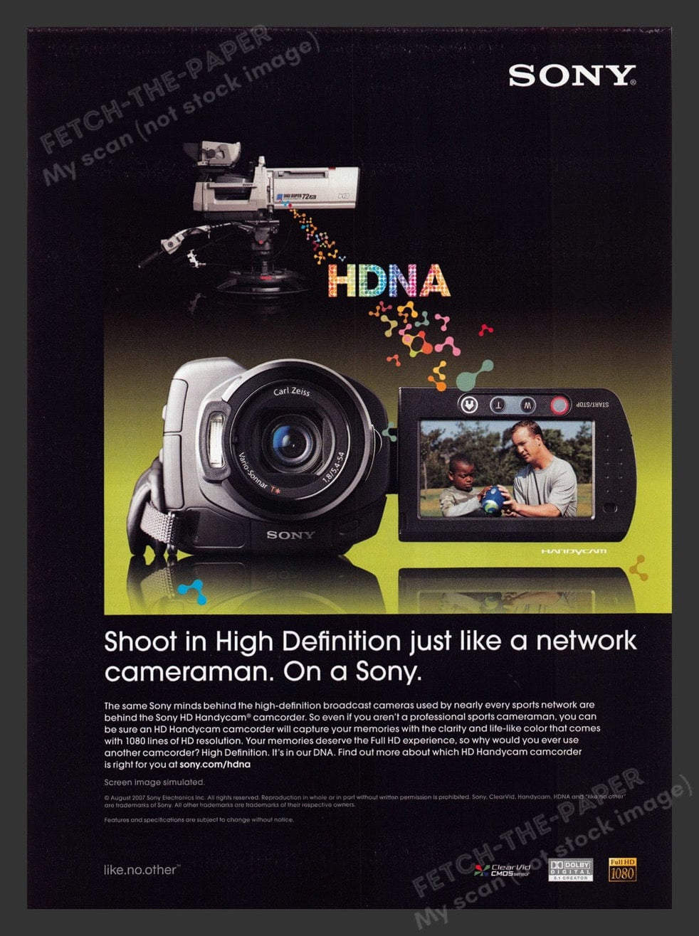 Sony HDNA Handycam 2007 Print Ad - Full HD 1080, Carl Zeiss Lens ...