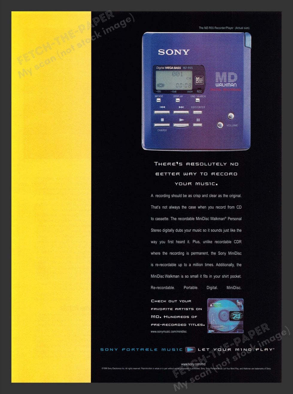Sony MZ-R55 MD Walkman Digital Recording Player 1990s Print Ad 1999 ...