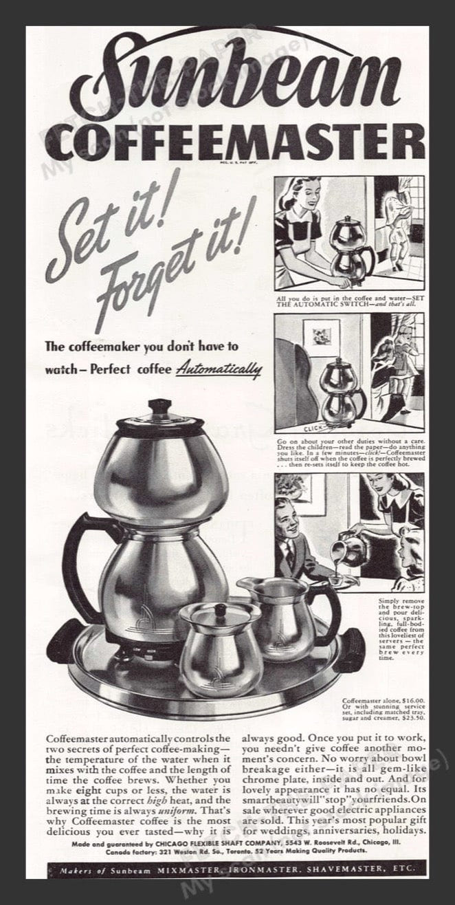 Sunbeam 1940s Print Advertisement Ad 1940 Coffeemaster Family — Fetch-the-Paper