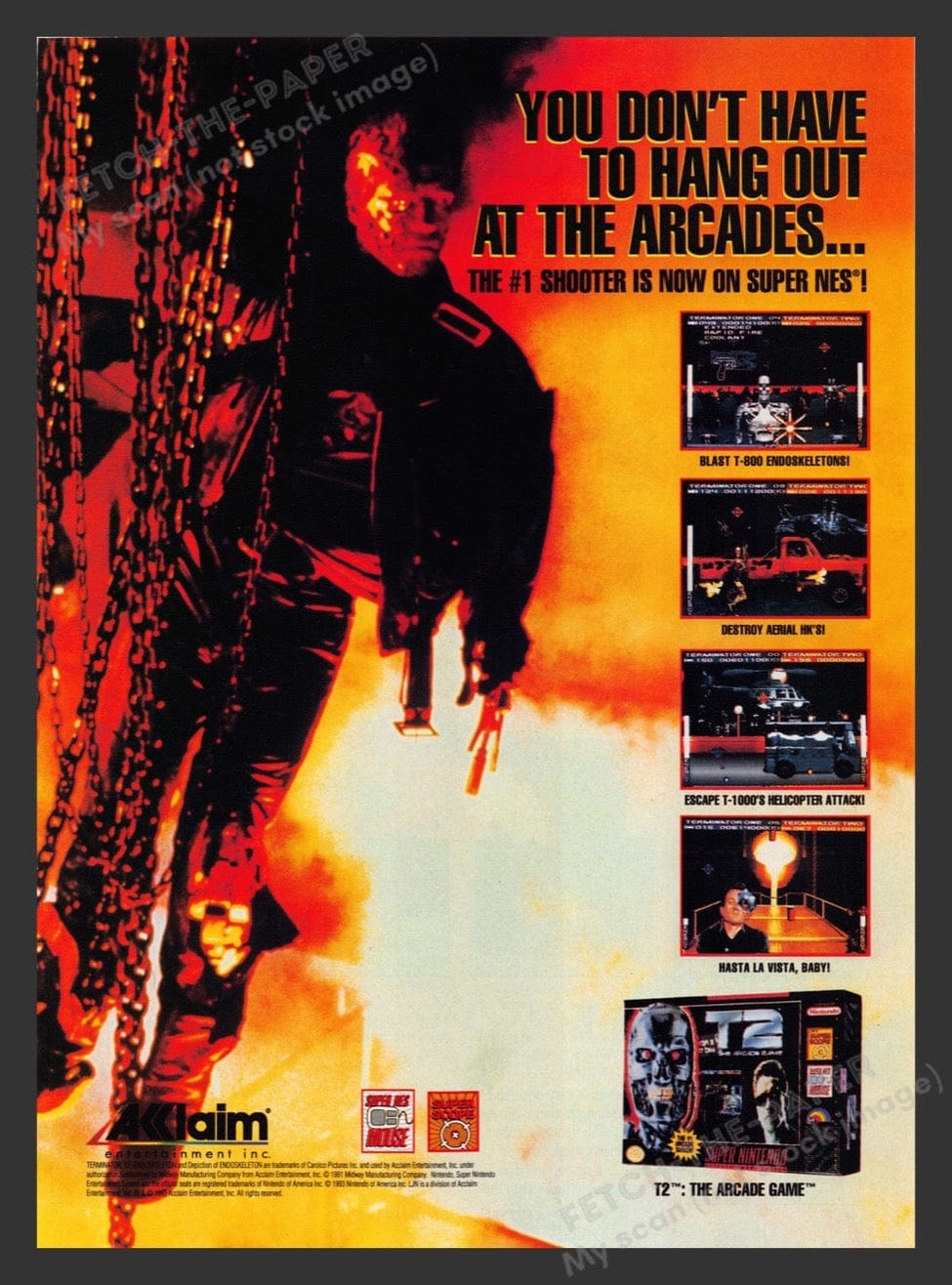 T2 Terminator 2 1990s Video Game Print Advertisement 1994 — Fetch-the-Paper
