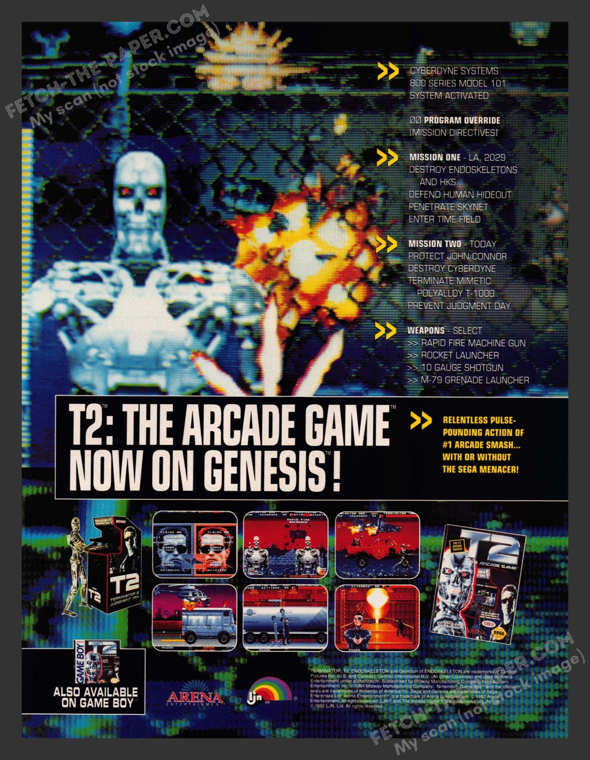 T2: The Arcade Game Video Game 1990s Print Advertisement 1992 — Fetch-the-Paper