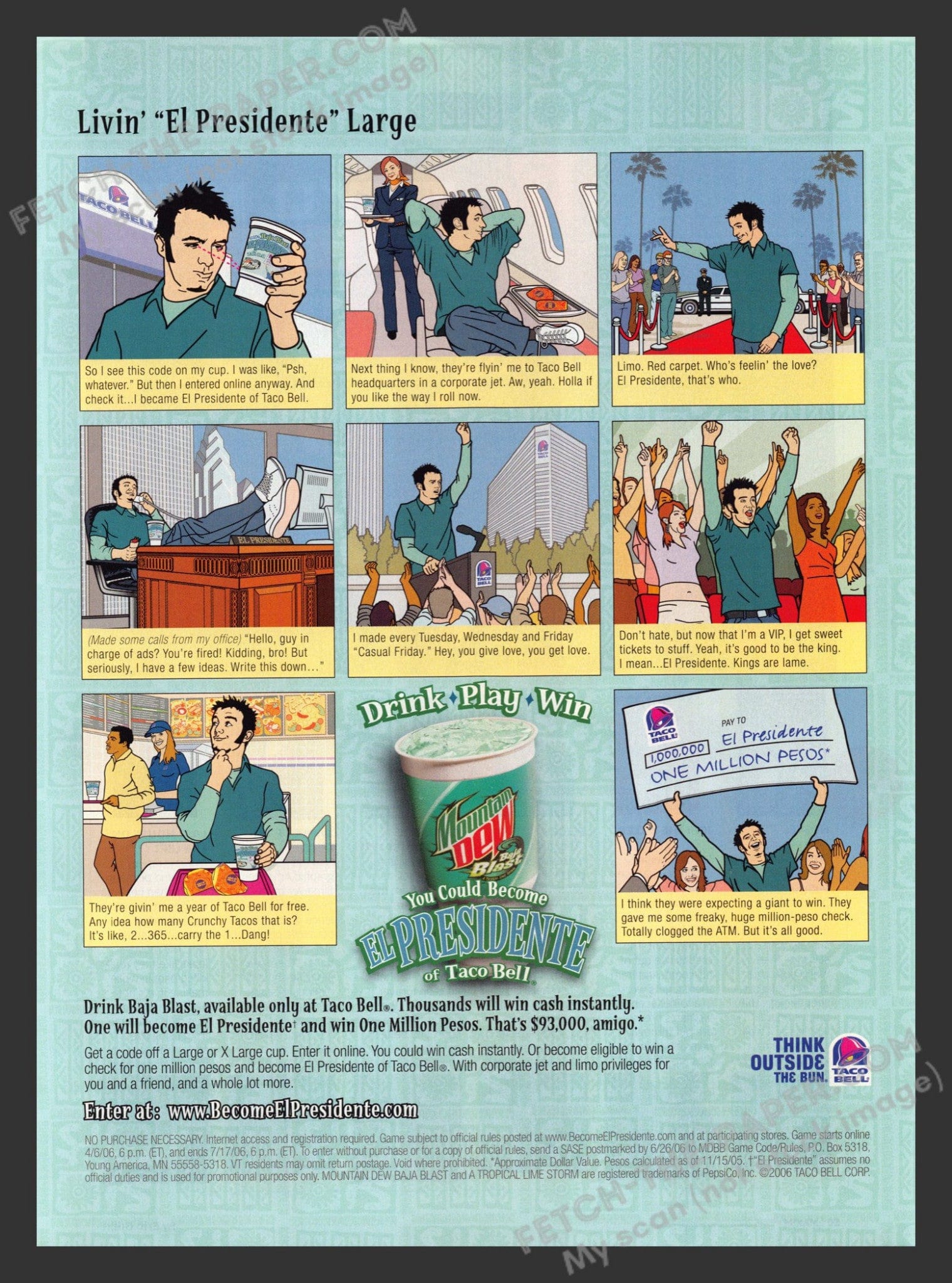 Taco Bell Comic Strip Ad "El Presidente" 2000s Print 8"x11" — Fetch-the ...