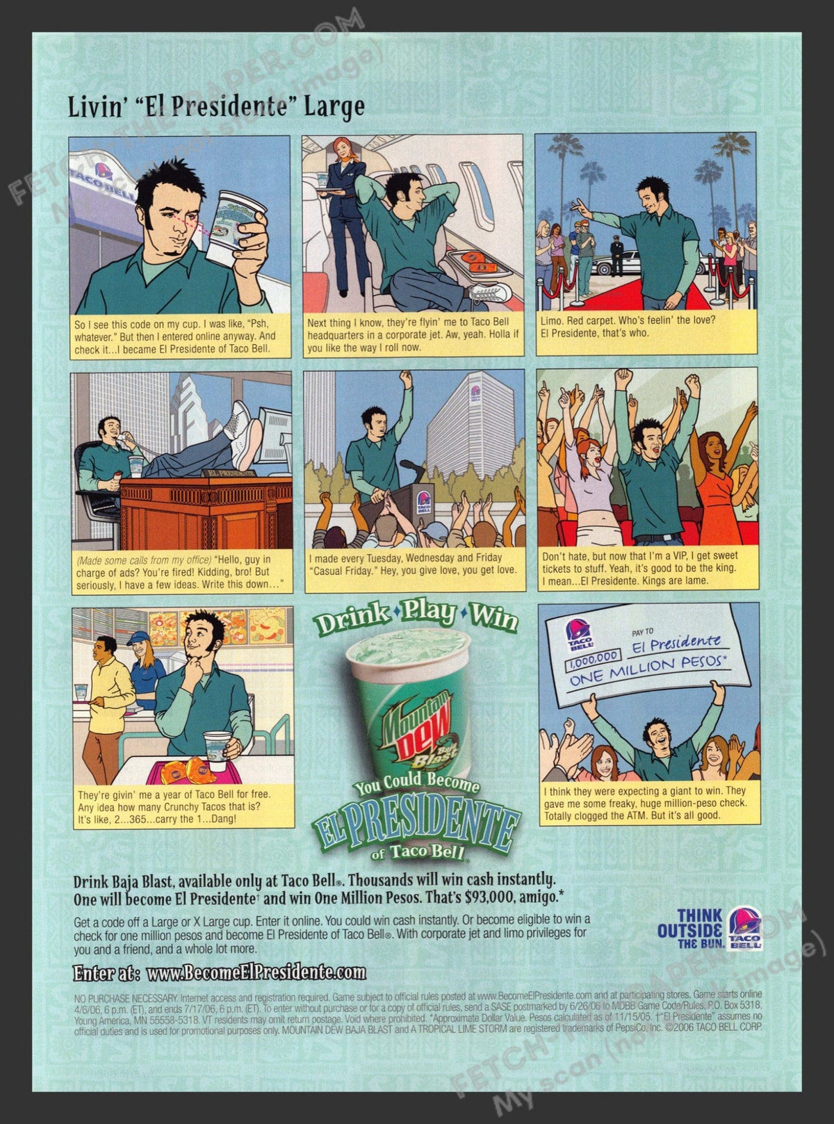Taco Bell Comic Strip Ad "El Presidente" 2000s Print 8"x11" — Fetch-the ...