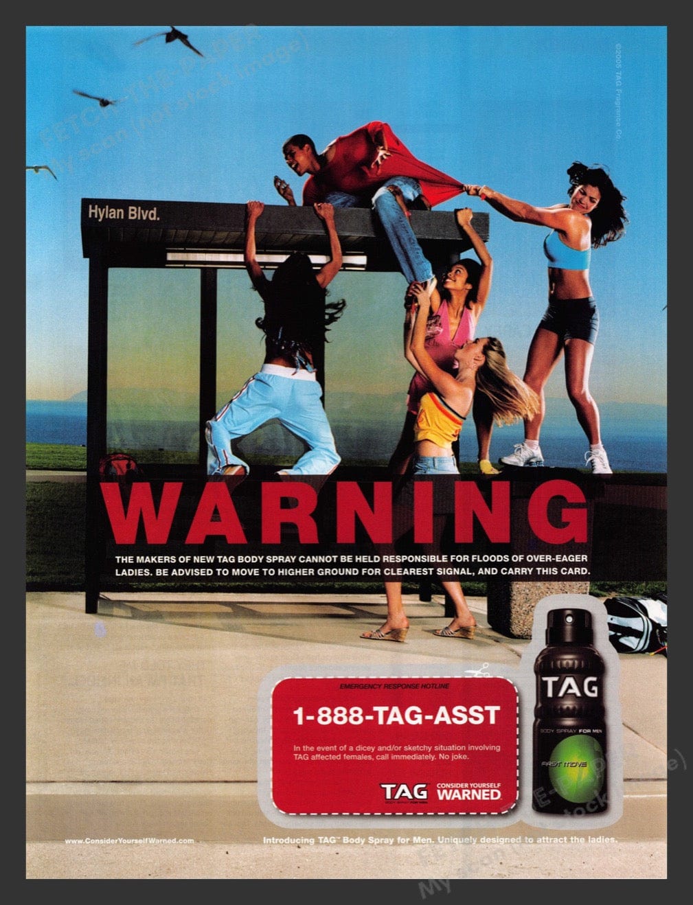 Tag Body Spray 2005 Print Ad - Bus Stop Warning — Fetch-the-Paper