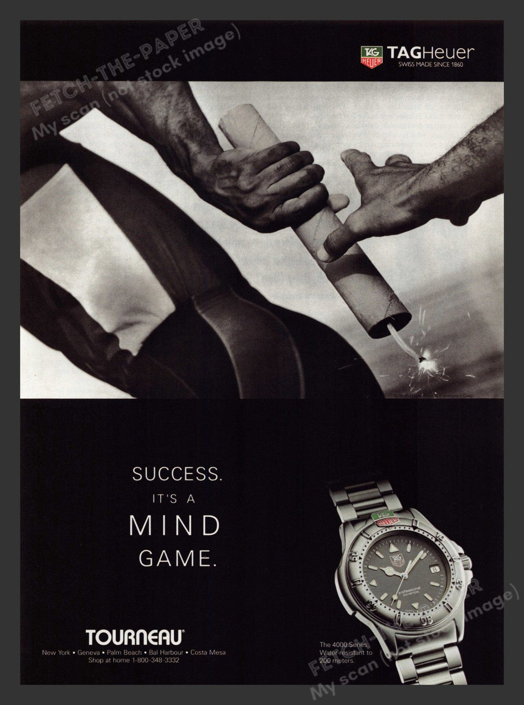 Tag Heuer 1995 Print Ad - 4000 Series Watch Olympic Baton — Fetch-the-Paper