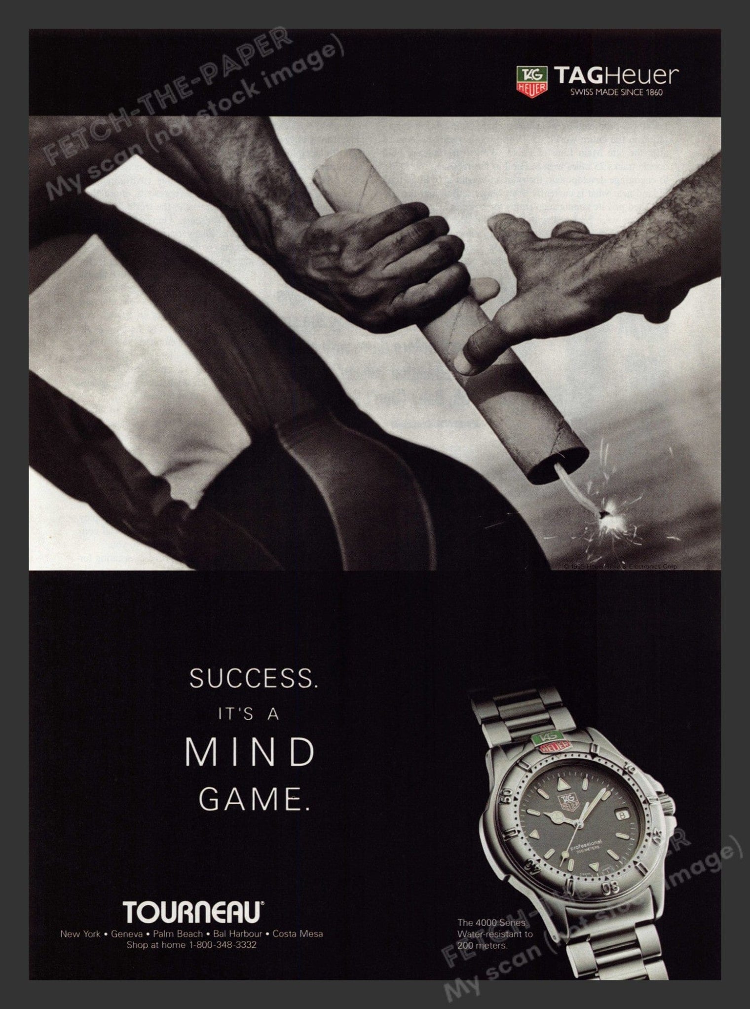 Tag Heuer 1995 Print Ad - 4000 Series Watch Olympic Baton — Fetch-the-Paper