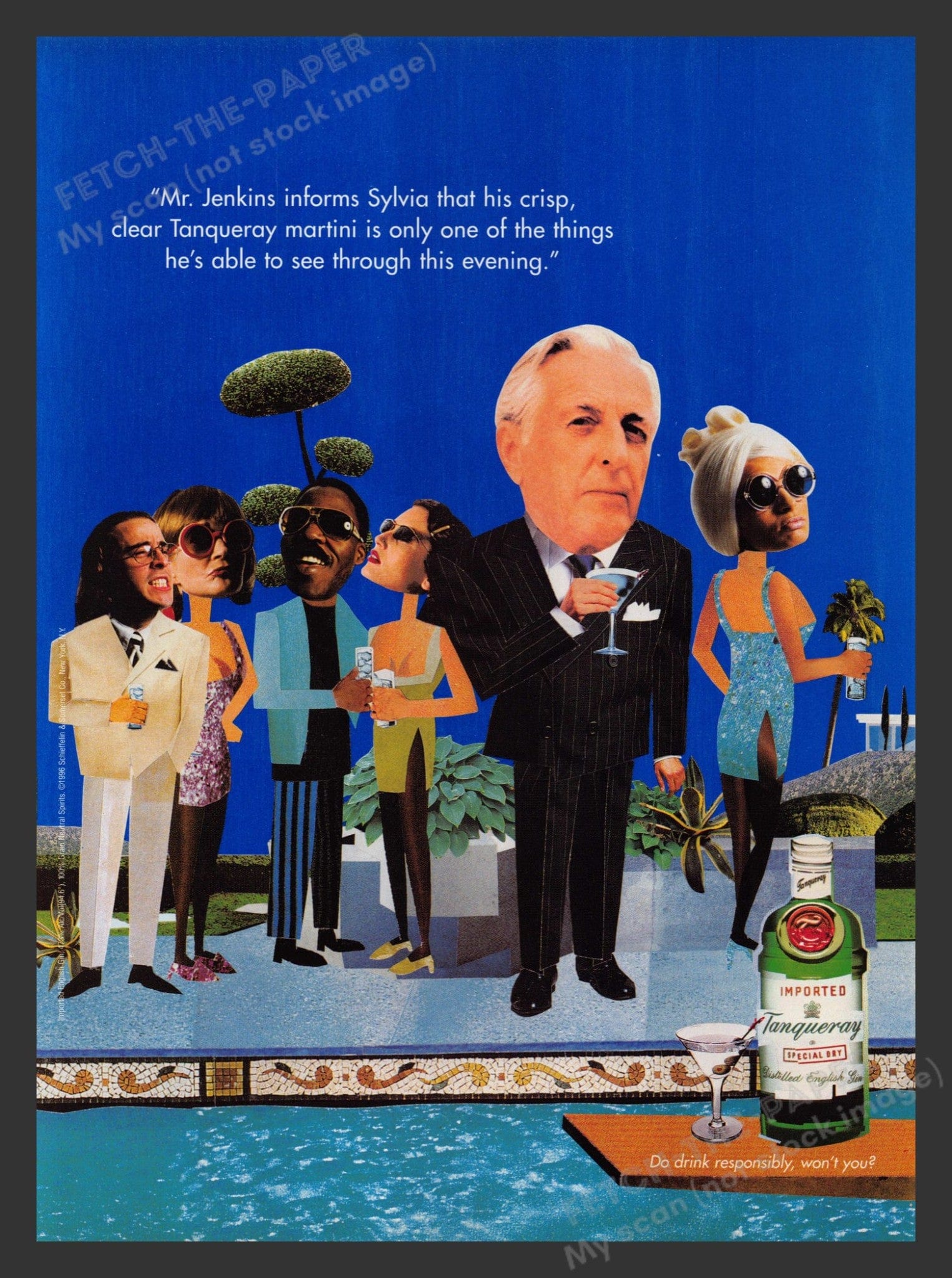 1996 Tanqueray Gin Mr. Jenkins Poolside Print Ad 8"x11" — Fetch-the-Paper