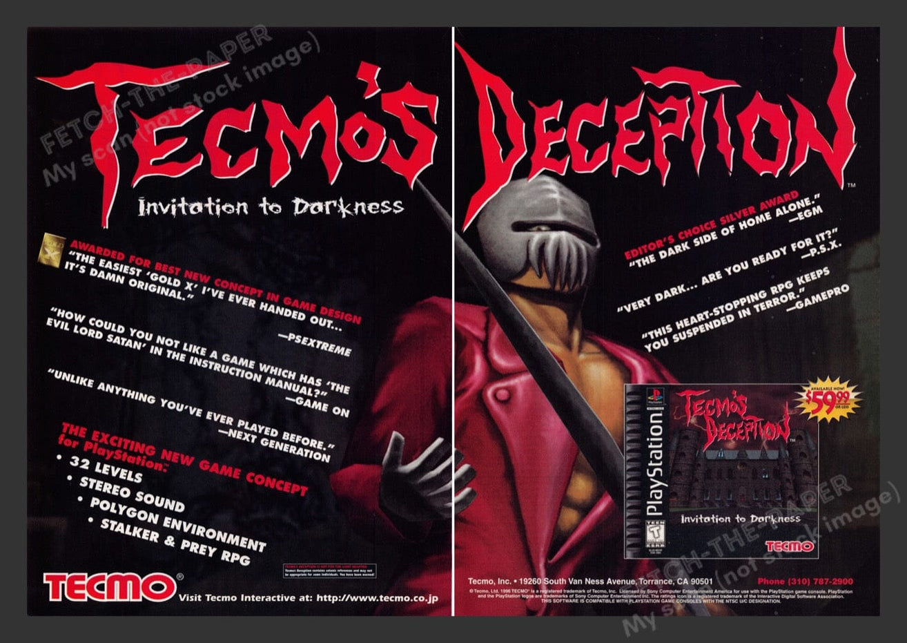 Tecmo's Deception: Invitation to Darkness 1990s Video Game Print Ad (2 ...