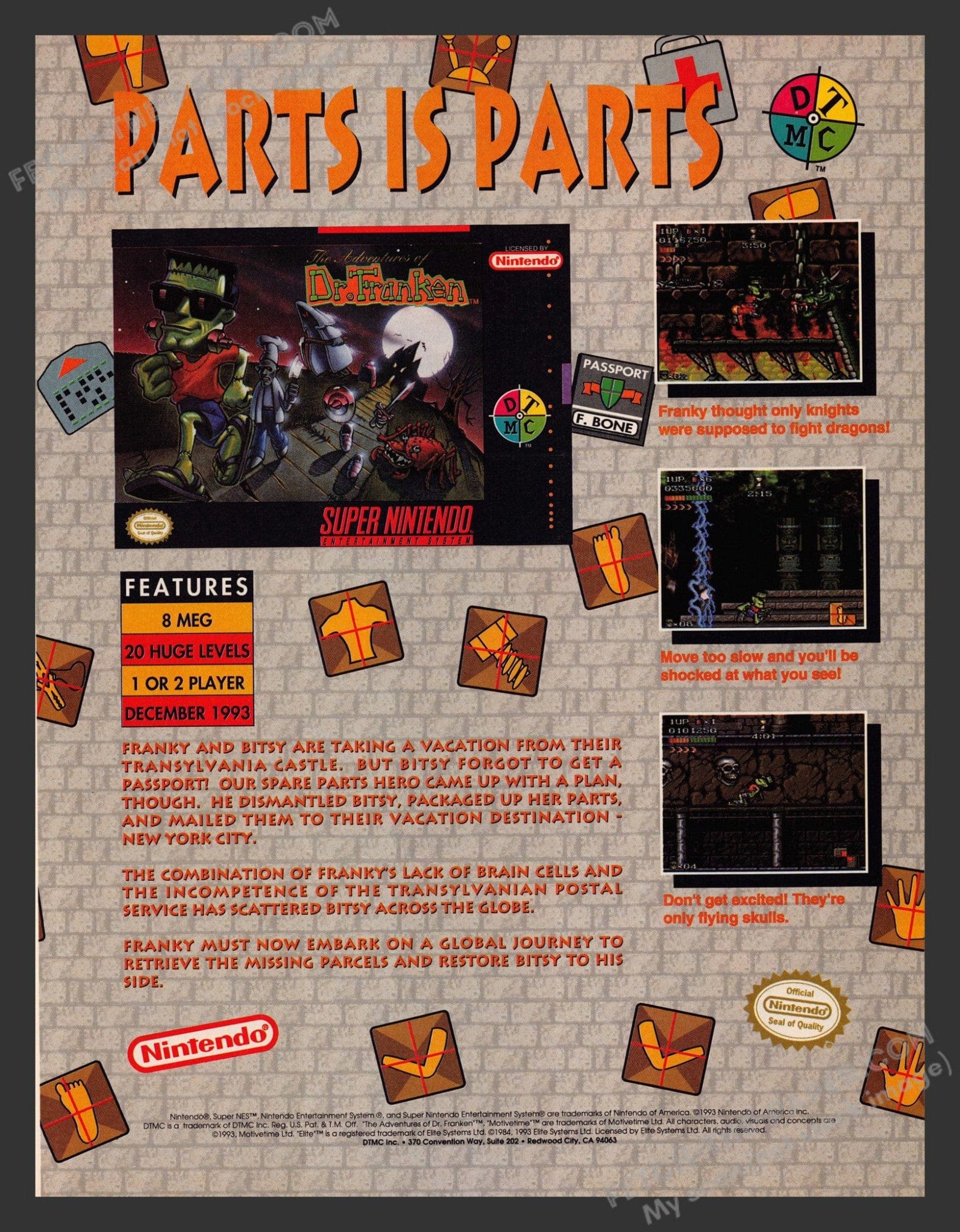 The Adventures of Dr. Franken Video Game 1990s Print Advertisement 199 — Fetch-the-Paper