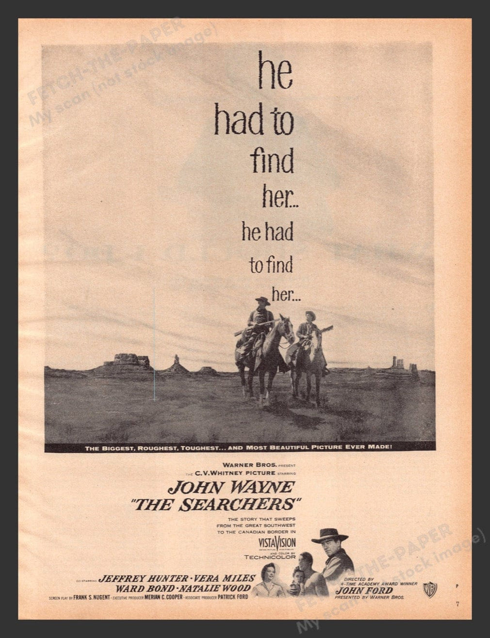 The Searchers 1956 John Wayne Vintage Movie Print Ad — Fetch-the-Paper