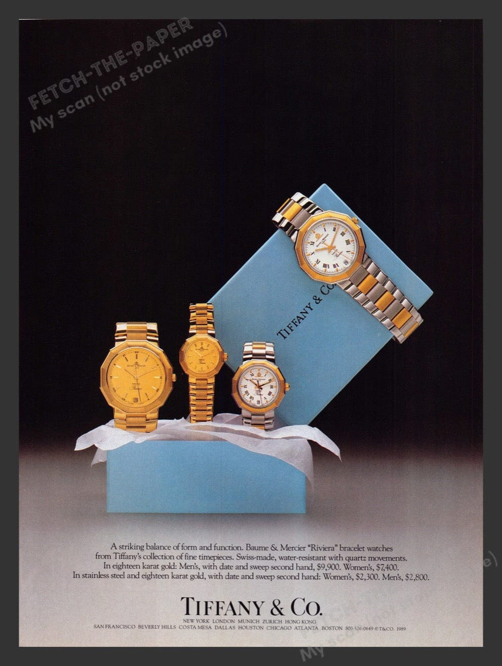 1989 Tiffany & Co. Baume & Mercier Riviera Watch Ad — Fetch-the-Paper