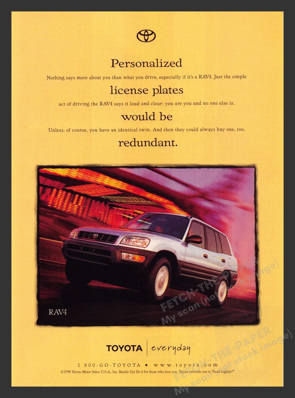 Toyota RAV4 City Yellow 1990s Print Advertisement Ad 1999 — Fetch-the-Paper