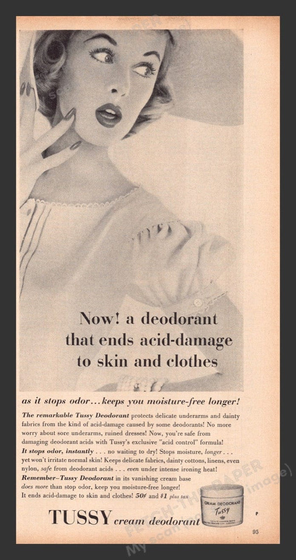 Tussy Cream Deodorant Ends Acid Damage 1950s Print Advertisement Ad 19 ...