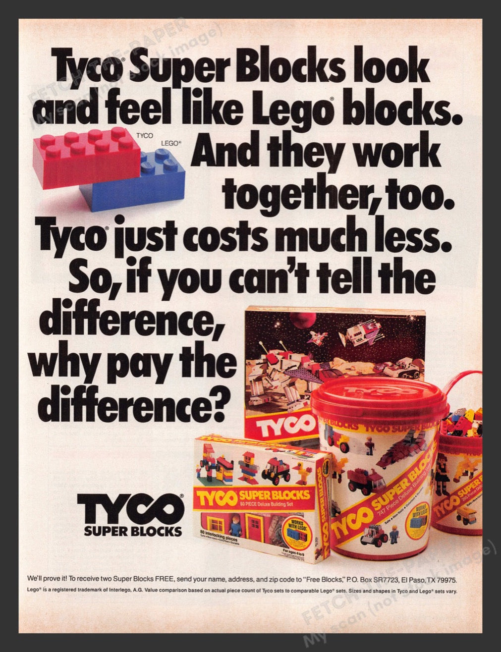 Tyco Super Blocks 1980s Print Advertisement Ad 1985 — Fetch-the-Paper