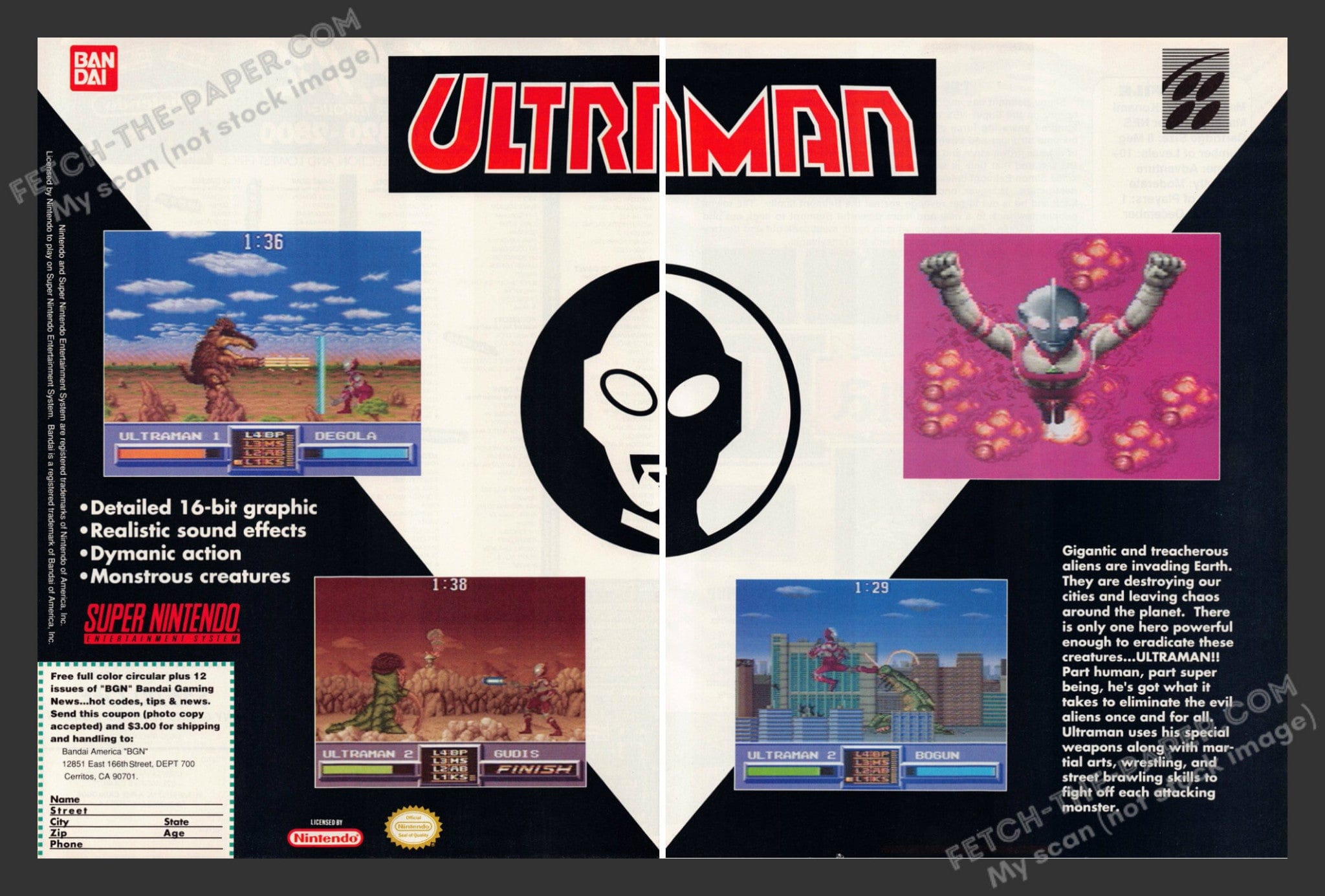 Ultraman Video Game 1990s Print Advertisement 1991 — Fetch-the-Paper